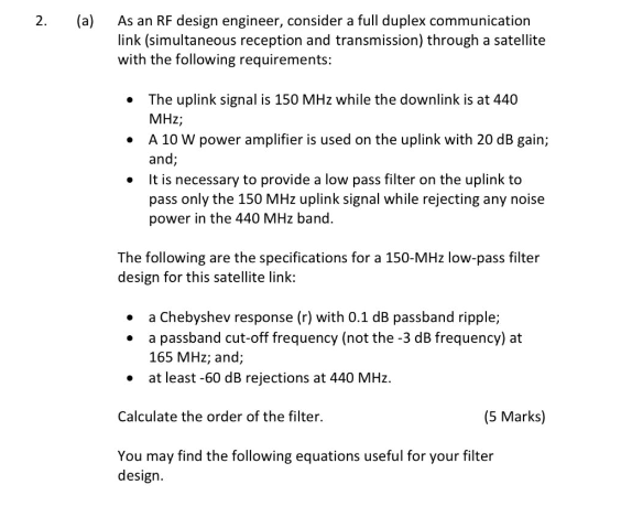 Solved 2 A As An Rf Design Engineer Consider A Full