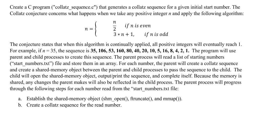 Solved Create a C program ("collatz_sequence.c") that | Chegg.com