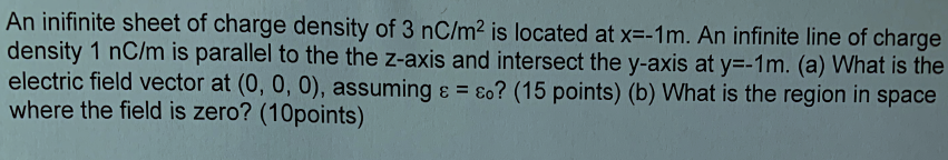 Solved An inifinite sheet of charge density of 3 nC/m2 is | Chegg.com