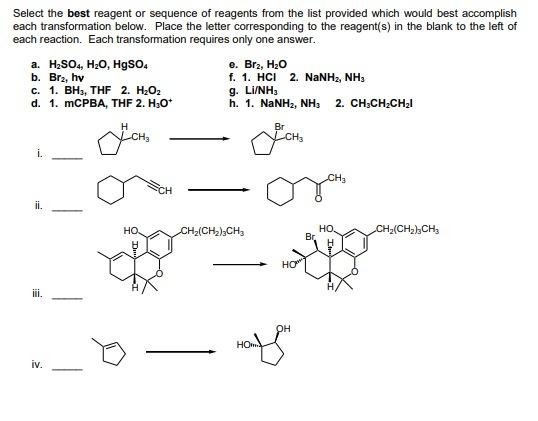 Solved Select the best reagent or sequence of reagents from | Chegg.com