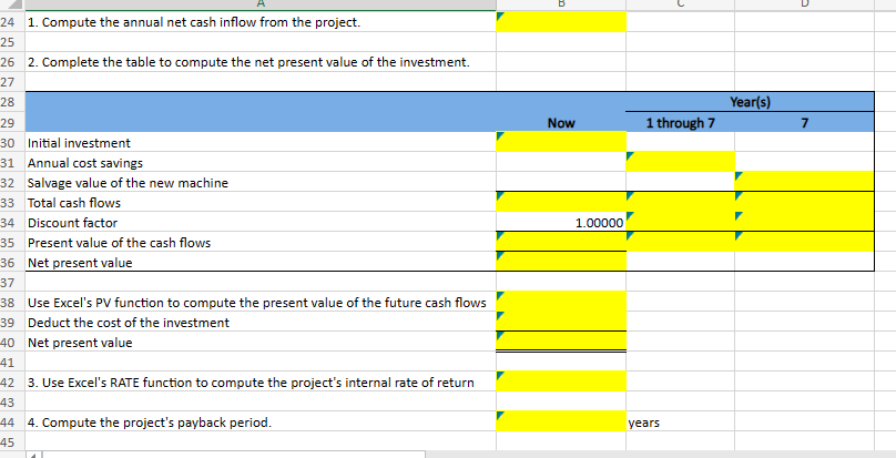 Solved 1. Compute the annual net cash inflow from the | Chegg.com