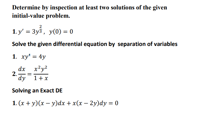 Solved Determine by inspection at least two solutions of the | Chegg.com