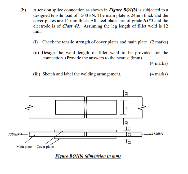 Solved (b) A tension splice connection as shown in Figure | Chegg.com