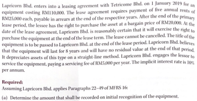 Solved Lapricorn Bhd. enters into a leasing agreement with | Chegg.com