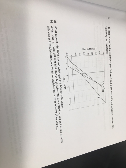 Solved 5. (8 pts) In the double-reciprocal plot below, A and | Chegg.com