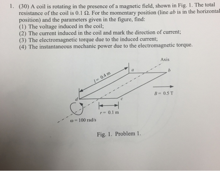 Solved 1. (30) A coil is rotating in the presence of a | Chegg.com