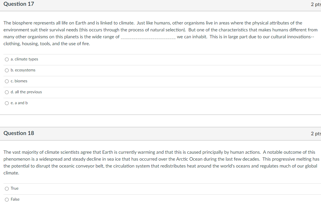 Solved The biosphere represents all life on Earth and is | Chegg.com