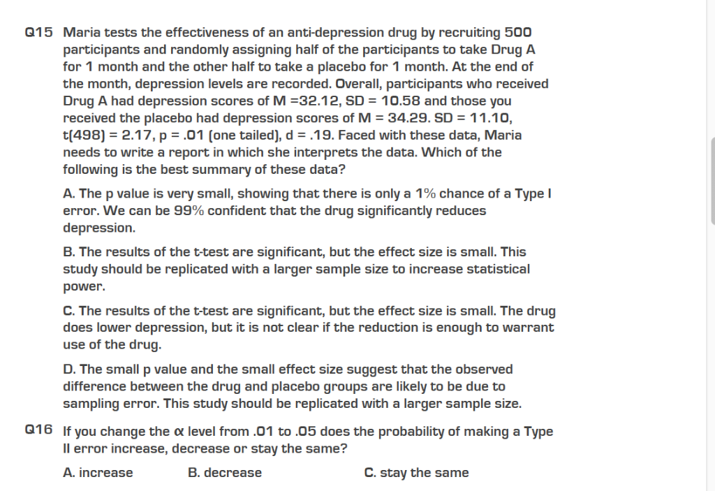 Solved 015 Maria tests the effectiveness of an | Chegg.com