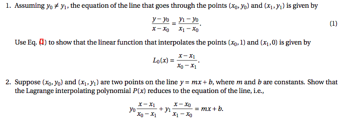Solved 1. Assuming yo Yv the equation of the line that goes | Chegg.com