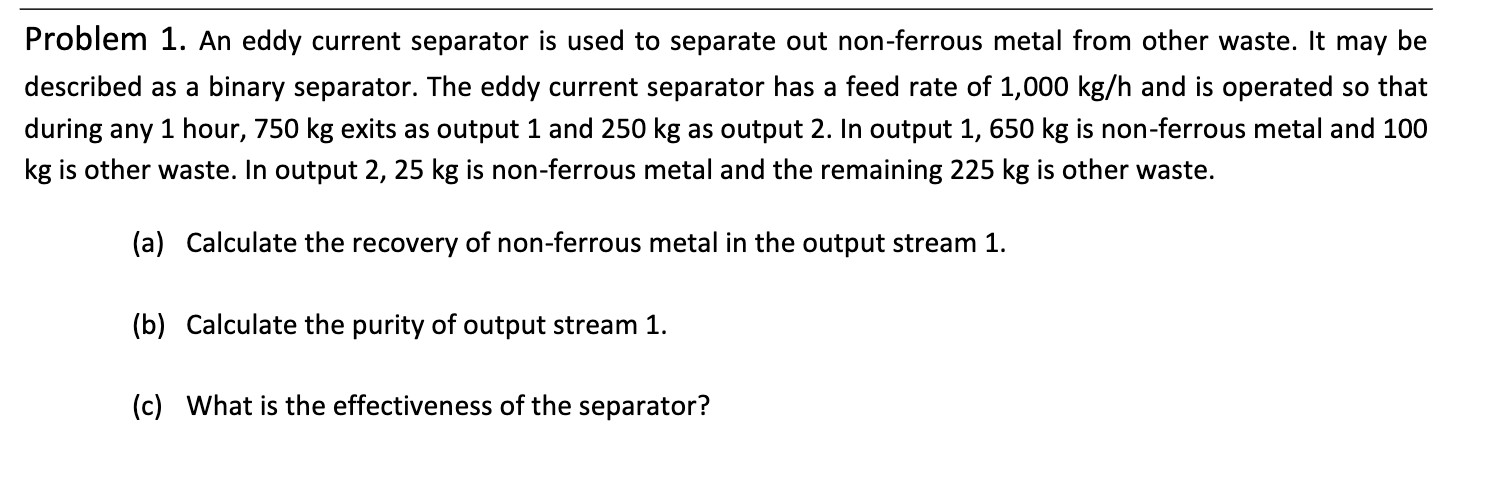 Solved Problem 1. An eddy current separator is used to | Chegg.com