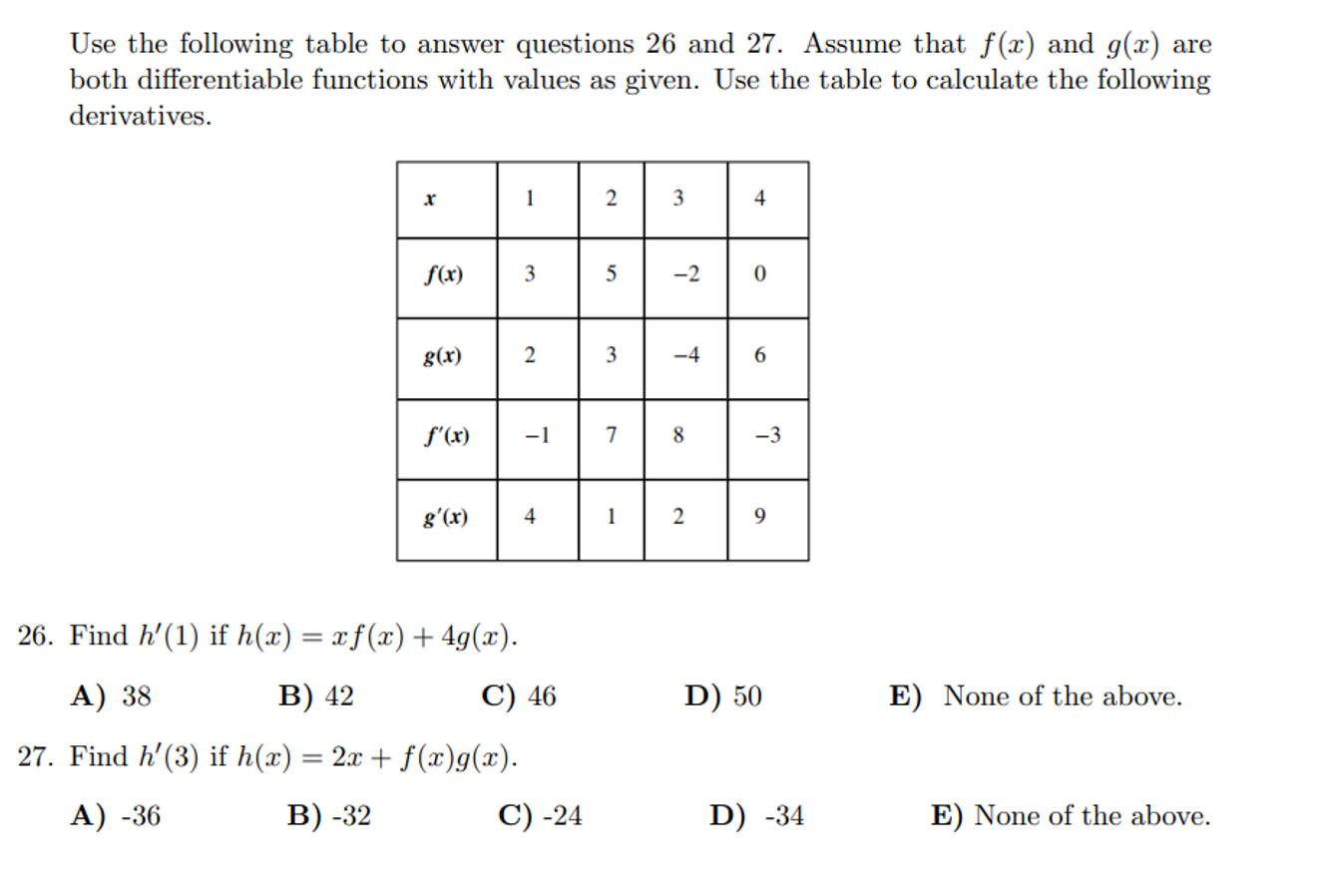Solved Use the following table to answer questions 26 and | Chegg.com