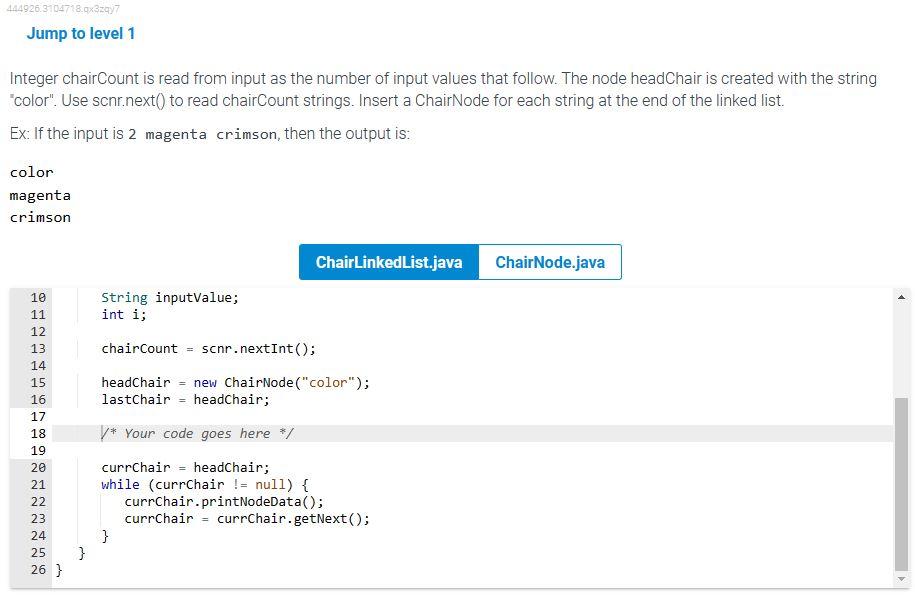 Solved Java please! Integer chairCount is read from input | Chegg.com