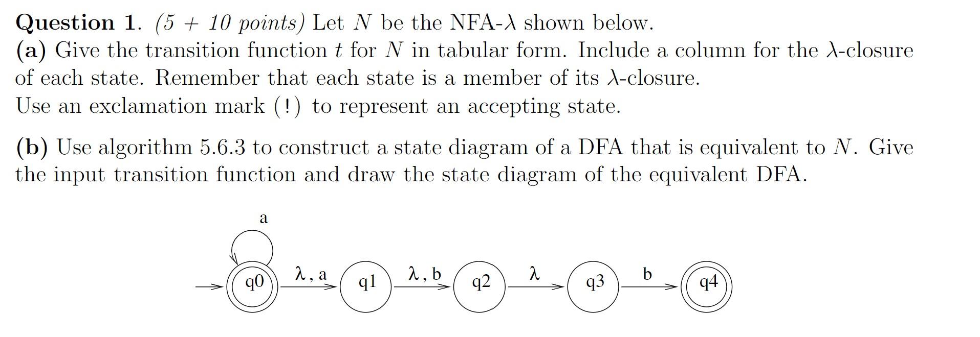 Solved Question 1 510 Points Let N Be The Nfa λ Shown 