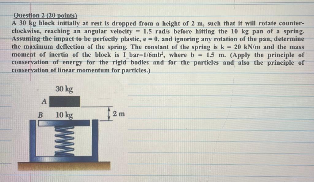 Solved Question 2 ( 20 points) A 30 kg block initially at | Chegg.com