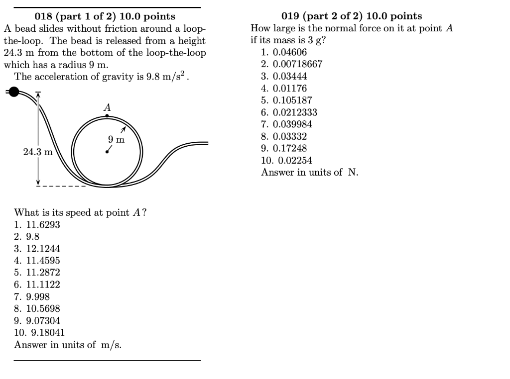 Solved 018 (part 1 of 2) 10.0 points A bead slides without | Chegg.com