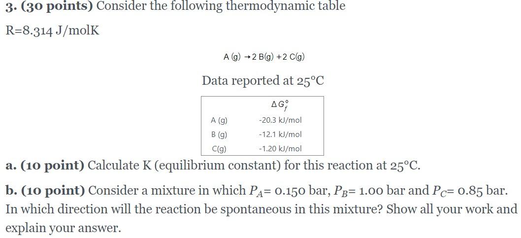 Solved 3. (30 points) Consider the following thermodynamic | Chegg.com