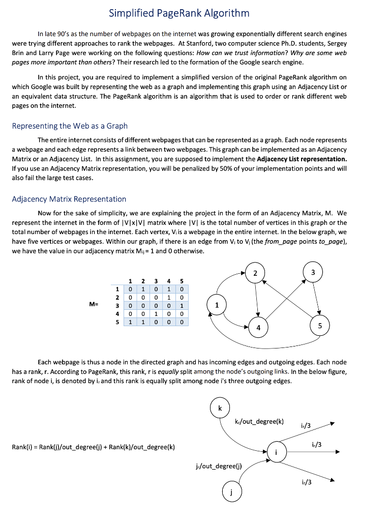 Solved Simplified PageRank Algorithm In late 90's as the | Chegg.com