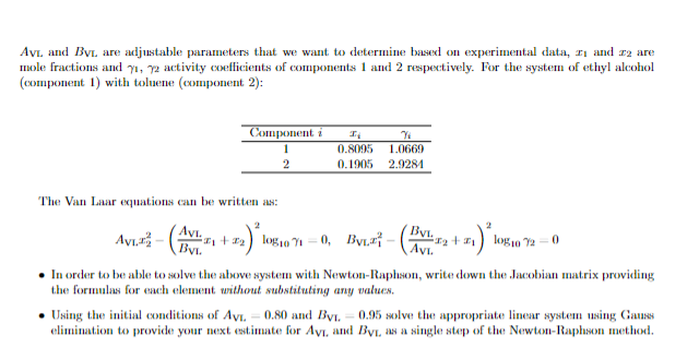 Solved Problem 18 The Van Laar equations are used to | Chegg.com