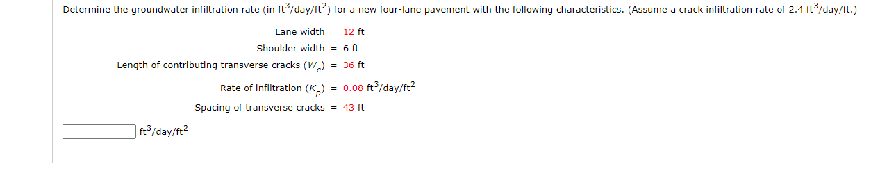 Solved Determine the groundwater infiltration rate (in | Chegg.com