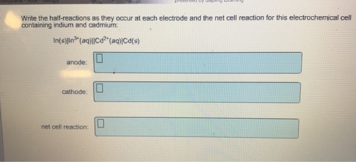 Solved Write the half-reactions as they occur at each | Chegg.com