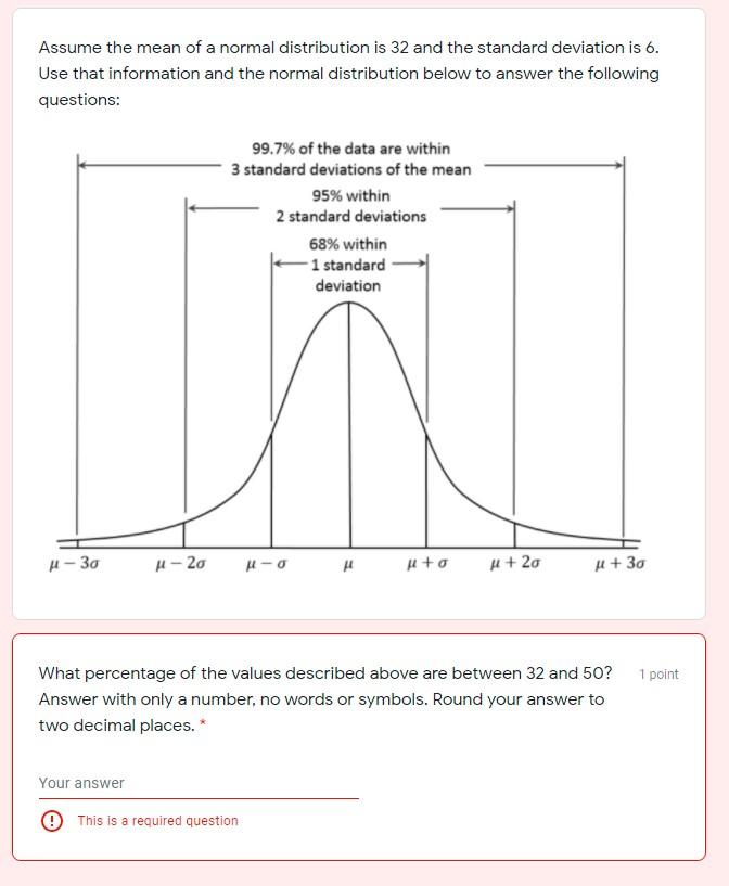 Solved Assume the mean of a normal distribution is 32 and | Chegg.com