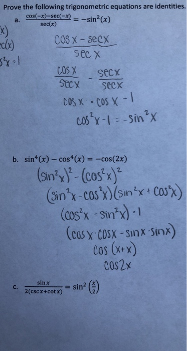 Solved Prove the following trigonometric equations are | Chegg.com