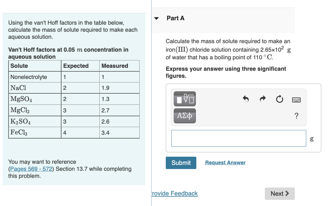 Solved Part A Using the van't Hoff factors in the table | Chegg.com