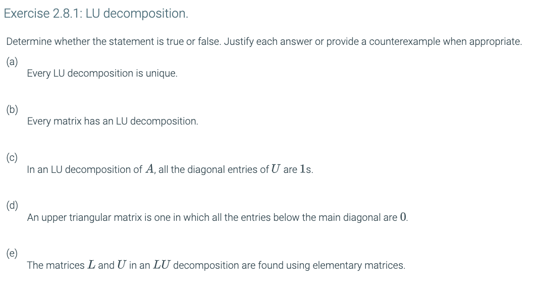 Solved Exercise 2.8.1: LU decomposition. Determine whether | Chegg.com