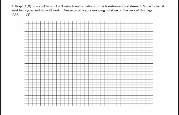 Solved 9. Graph f(0) = cos(20) + 3 using transformations or | Chegg.com