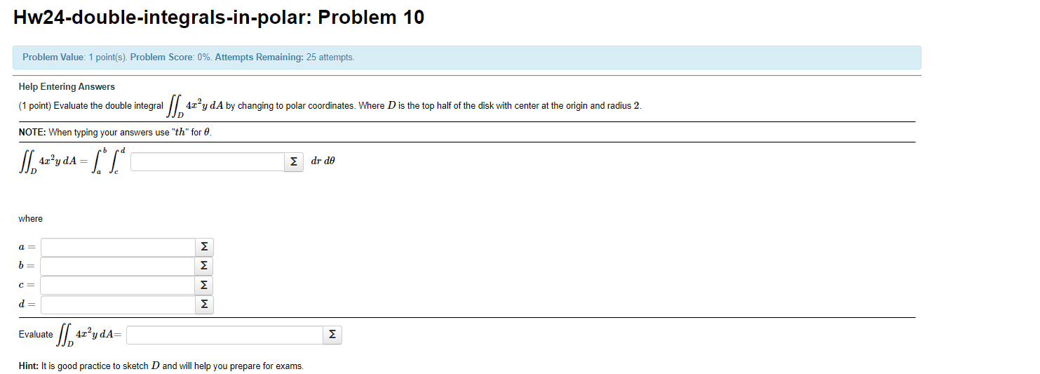 Solved Hw24-double-integrals-in-polar: Problem 10 Problem | Chegg.com