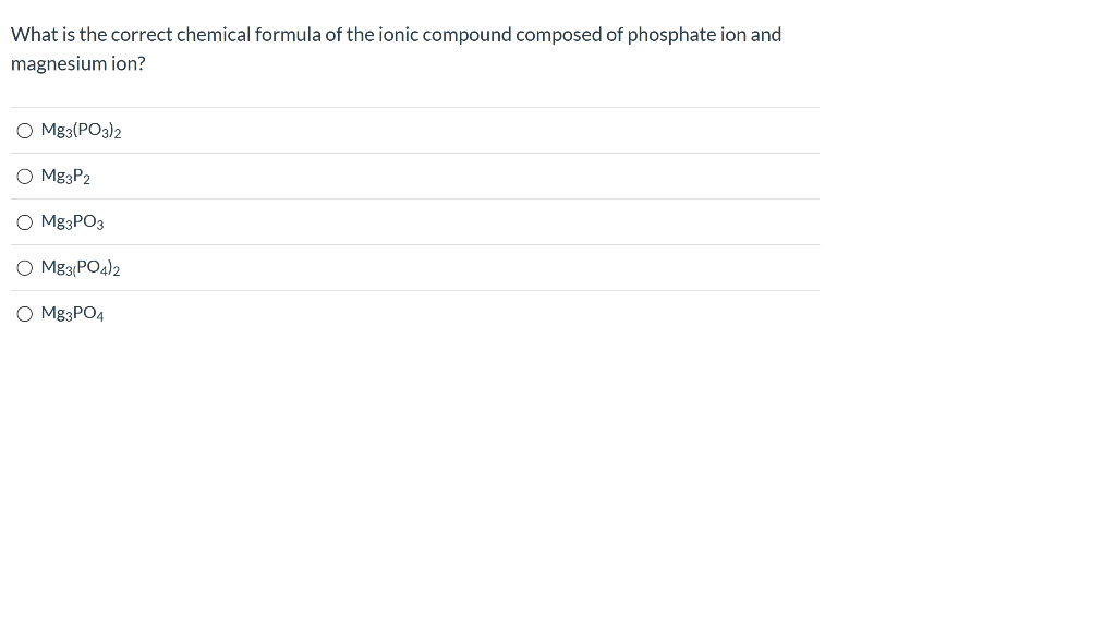 Solved What is the correct chemical formula of the ionic | Chegg.com