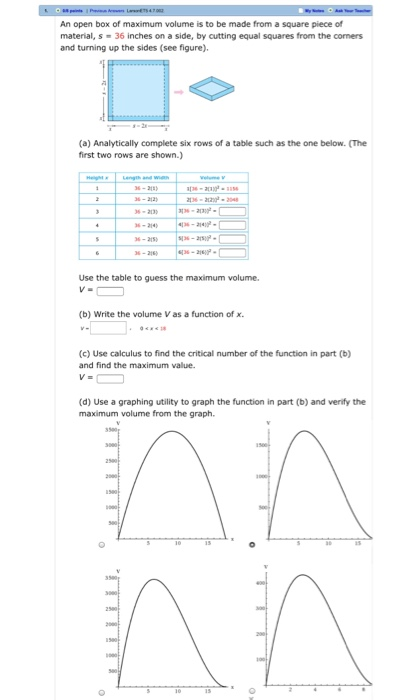 Solved An open box of maximum volume is to be made from a | Chegg.com