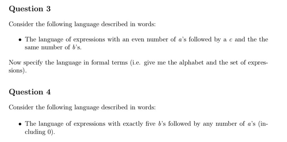 Solved Question 3 Consider the following language described | Chegg.com