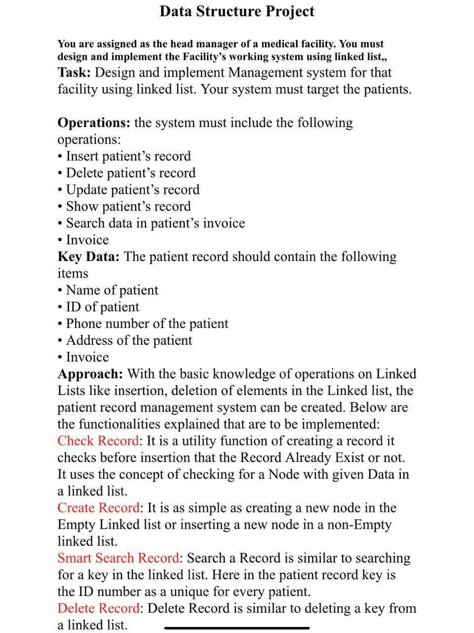 Solved Data Structure Project You are assigned as the head | Chegg.com