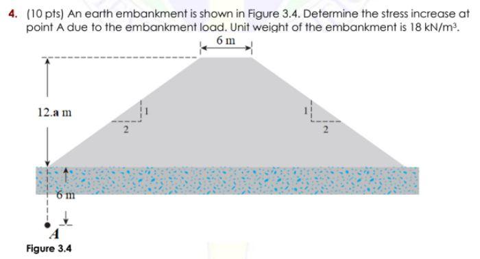 Solved 4. (10 pts) An earth embankment is shown in Figure | Chegg.com