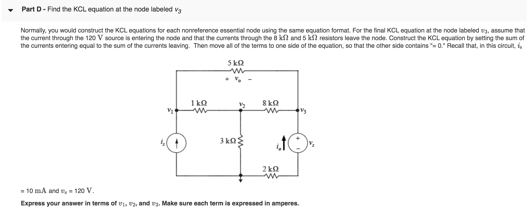 Solved Part C - Find the KCL equation at the node labeled | Chegg.com