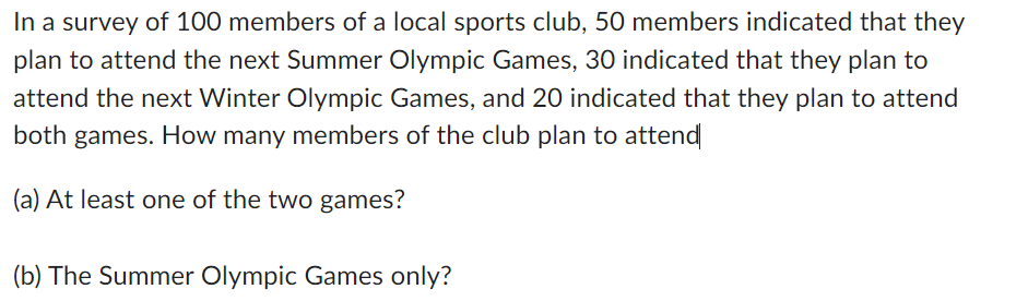 Solved In a survey of 100 members of a local sports club, 50 | Chegg.com