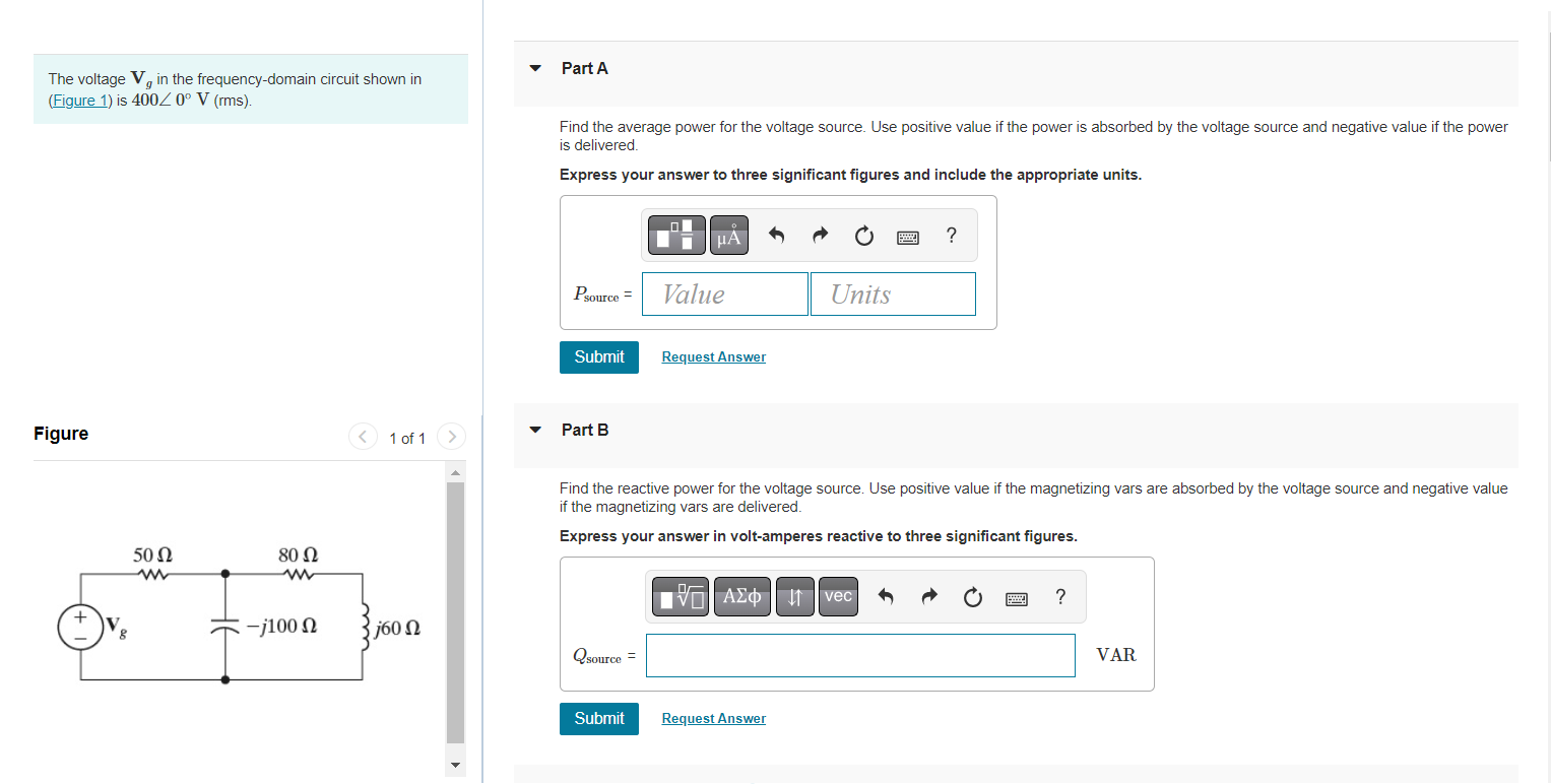 Solved The voltage Vg in the frequency-domain circuit shown | Chegg.com