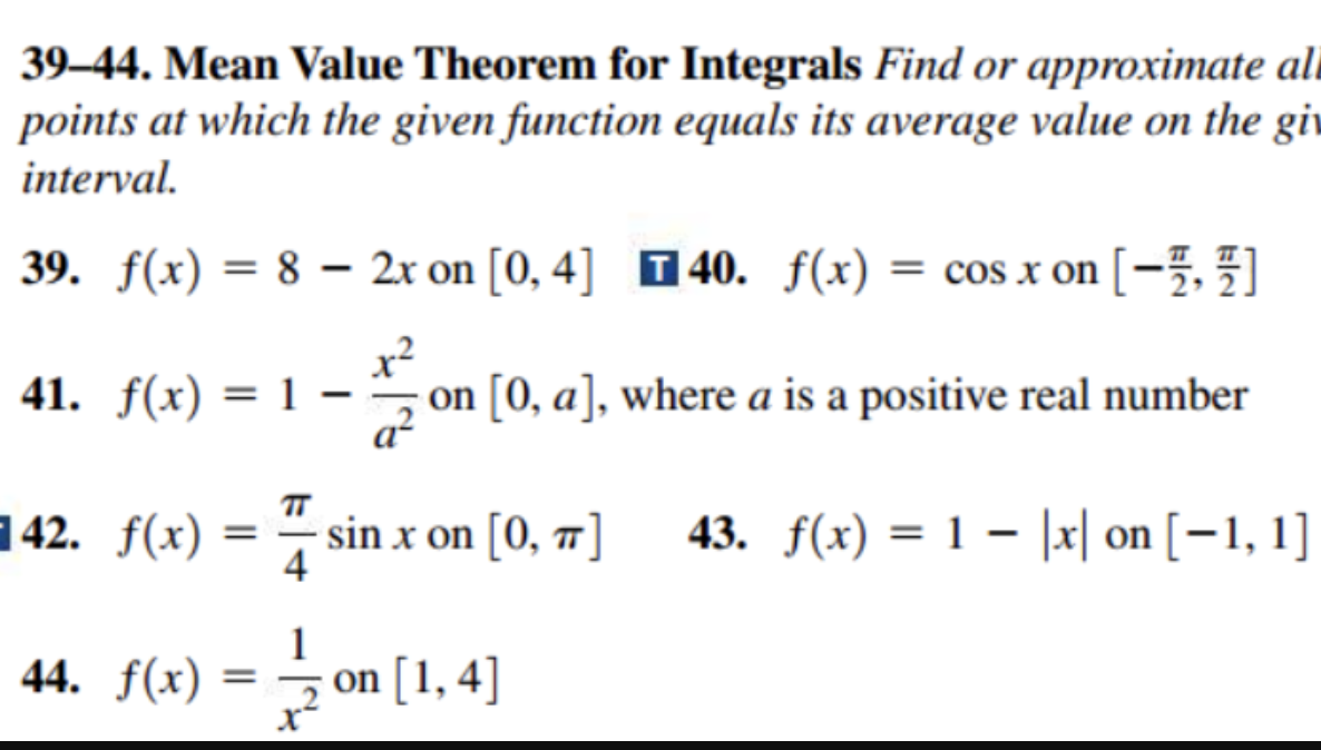 Solved 39-44. Mean Value Theorem for Integrals Find or | Chegg.com