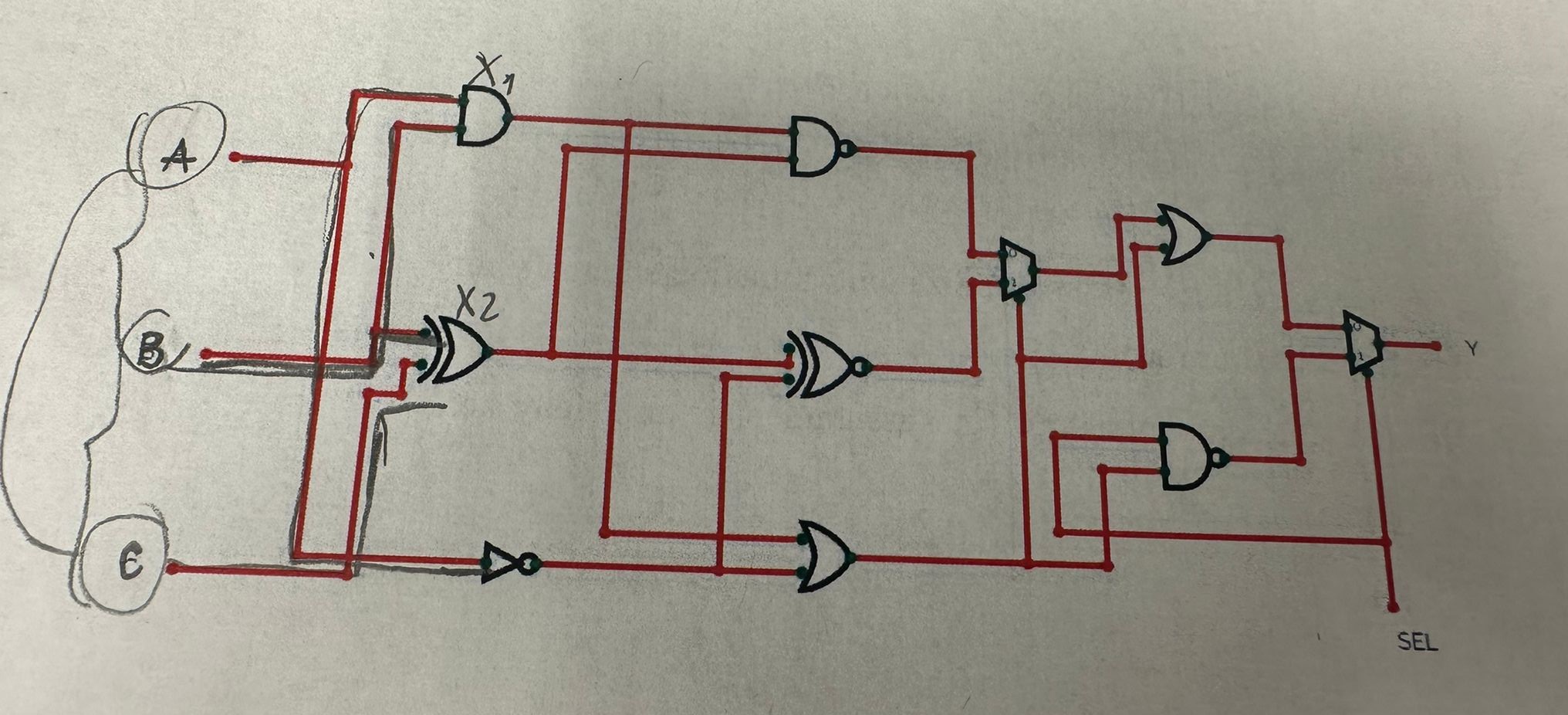 Note: There are 4 inputs (A, B, C and SEL), which | Chegg.com