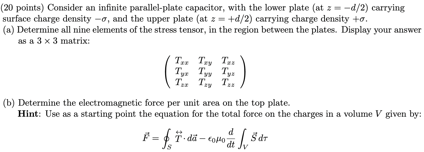 Solved (20 points) Consider an infinite parallel-plate | Chegg.com
