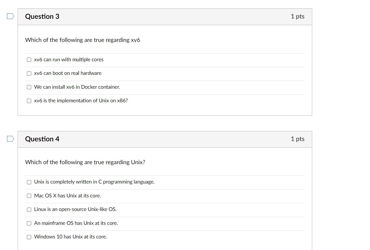 Solved Which of the following are true regarding xv6 xv6 can | Chegg.com