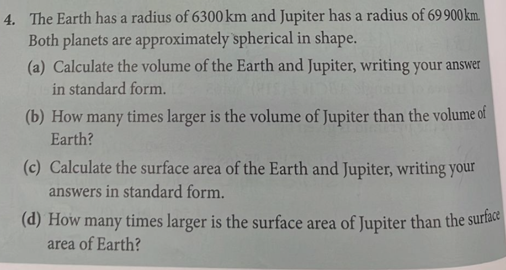 Solved 4. The Earth has a radius of 6300 km and Jupiter has | Chegg.com