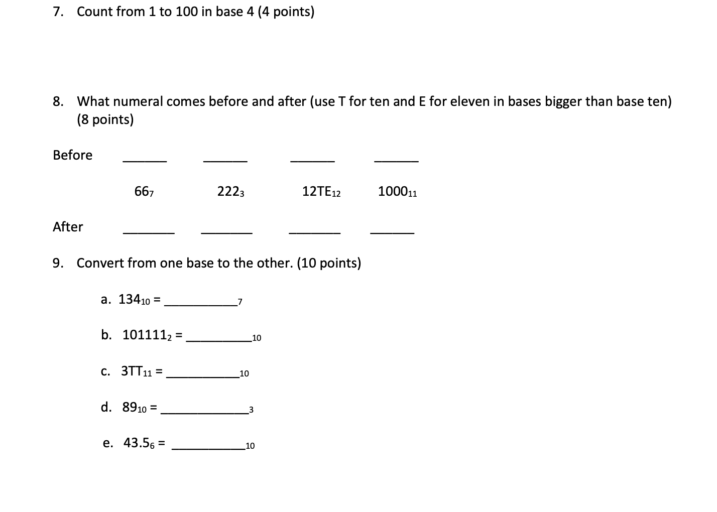 Solved 7. Count from 1 to 100 in base 4 (4 points) 8. What | Chegg.com