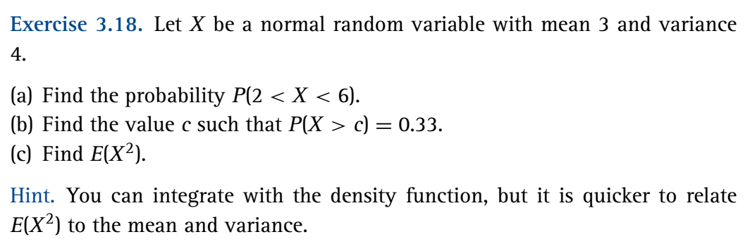 Solved Exercise 3 18 Let X Be A Normal Random Variable With