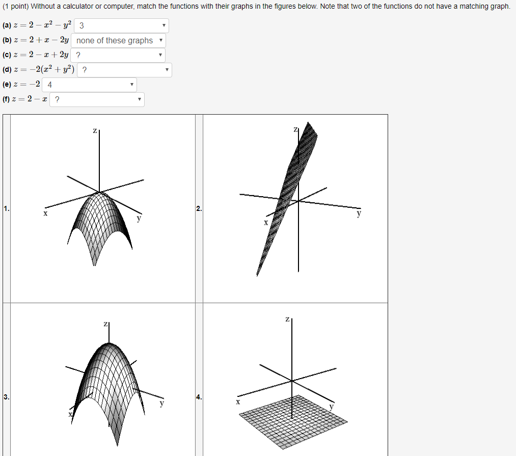 Solved 1 point) Without a calculator or computer, match the | Chegg.com