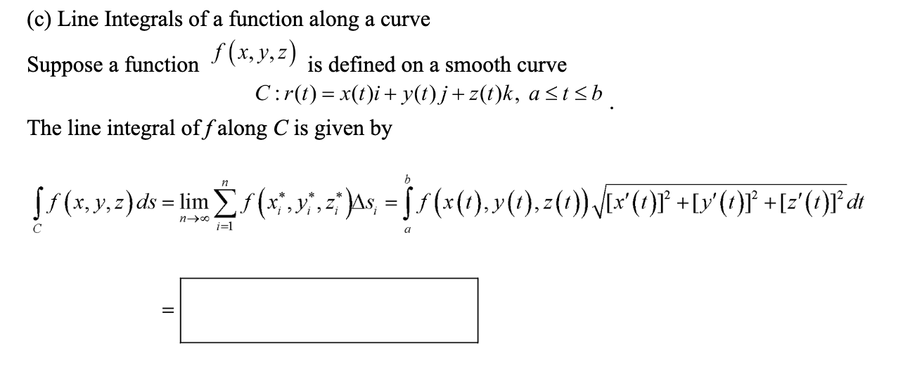 (c) Line Integrals of a function along a curve | Chegg.com