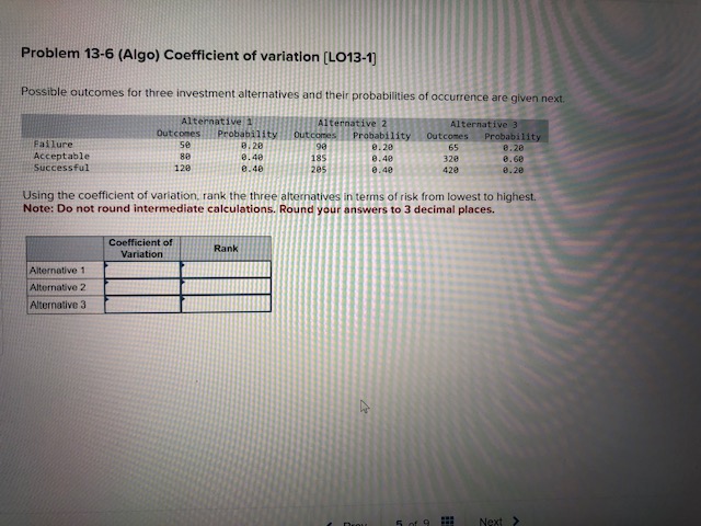 Solved Problem 13-6 (Algo) Coefficient of variation [LO13-1] | Chegg.com