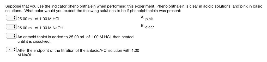 Solved Suppose that you use the indicator phenolphthalein | Chegg.com
