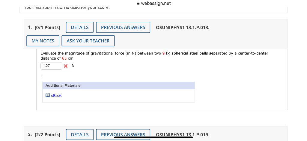 Solved webassign.net Your IdSt SUBMISSION is used or your | Chegg.com